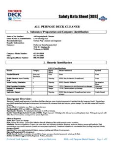 All Purpose Deck Cleaner SDS PDF | Pref Deck
