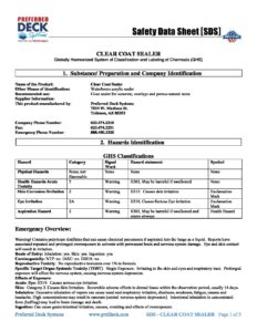 Clear Coat Sealer SDS PDF | Pref Deck